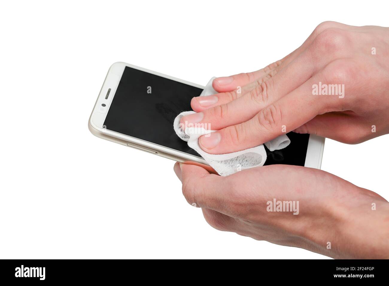 teenage boy cleaning or disinfecting his smart phone with cloth Stock ...