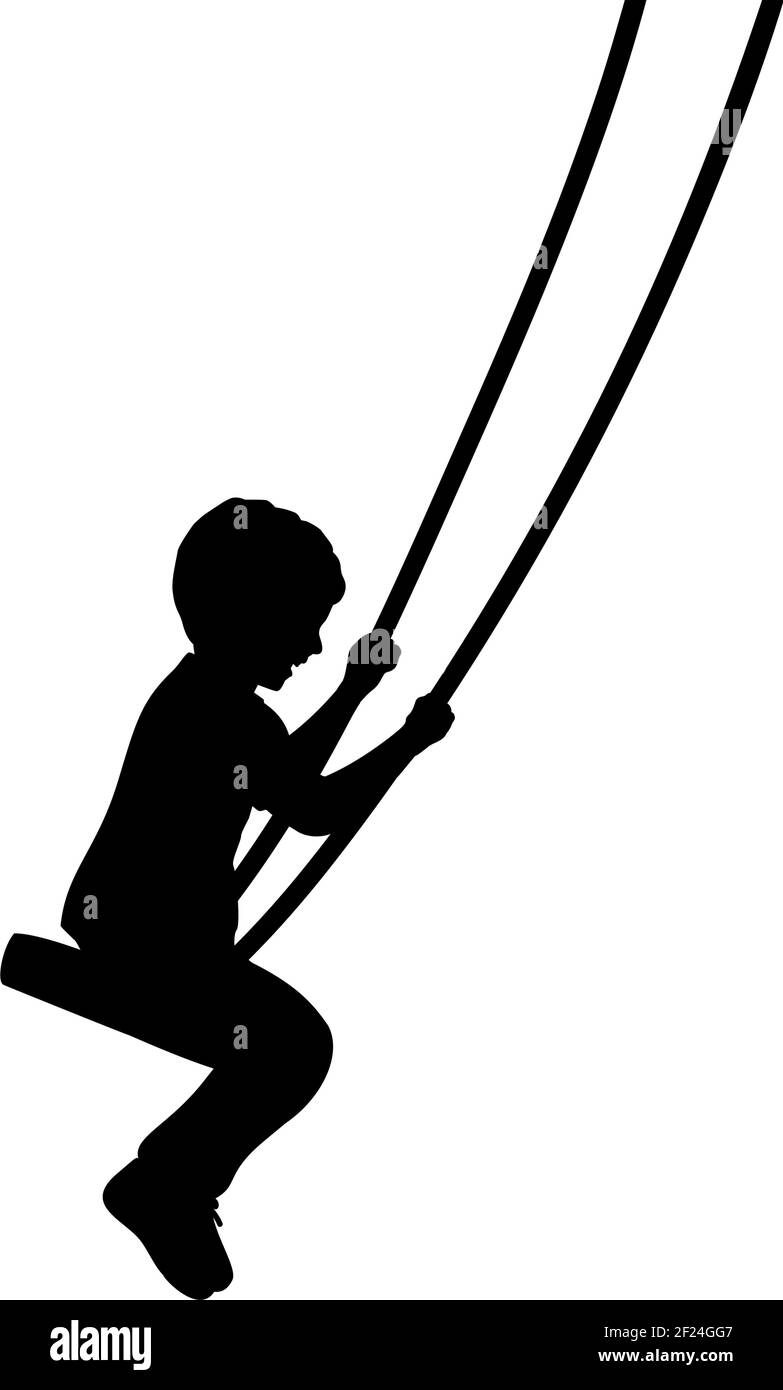 Silhouette young boy on swings sideways. Illustration graphics icon ...