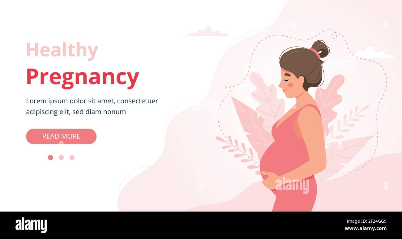 Pregnancy banner, pregnant woman vector illustration in cute cartoon ...