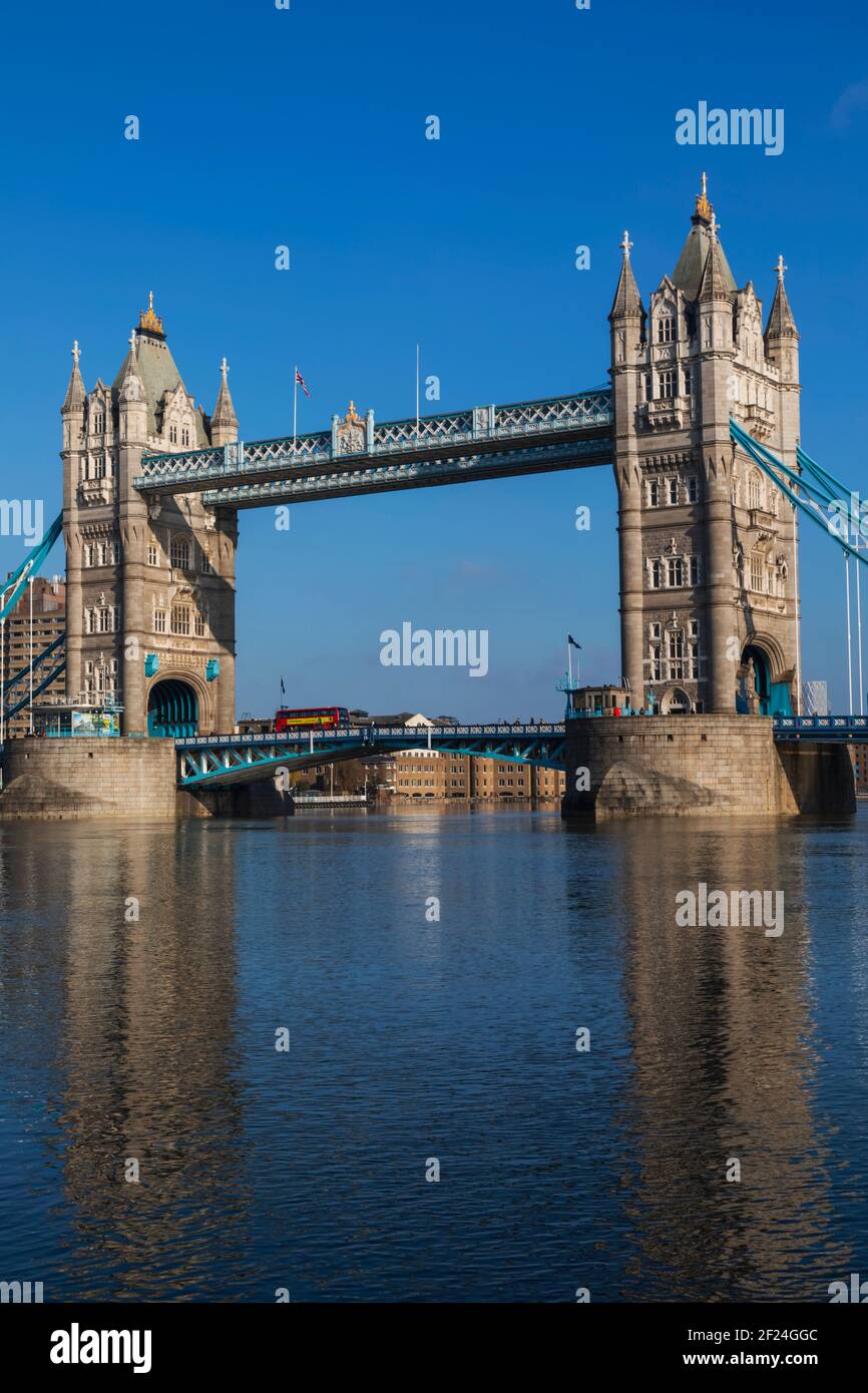 England, London, Tower Bridge and Reflection in River Thames Stock ...