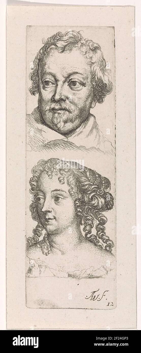 Above the head of a man. Under the head of a woman with curly hair ...