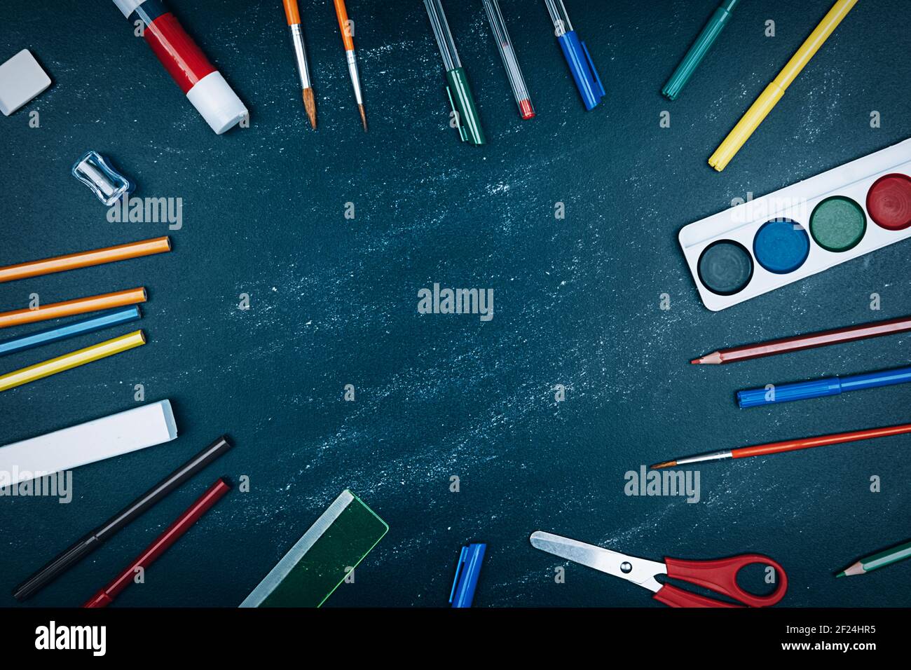 Back to school background with stationery and copy space Stock Photo ...