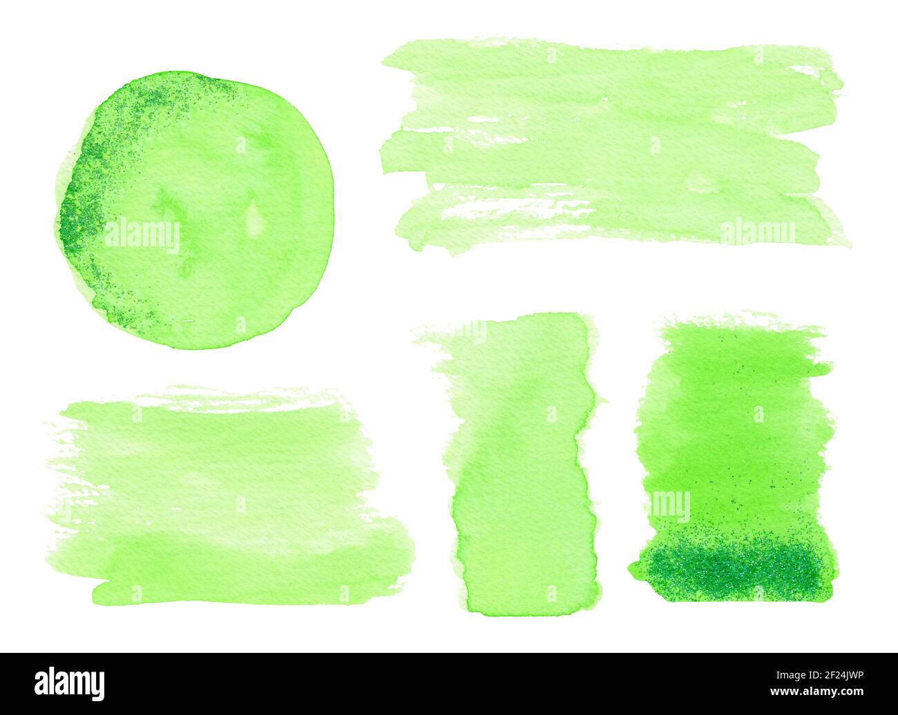 Watercolor green strokes for design elements isolated on white ...