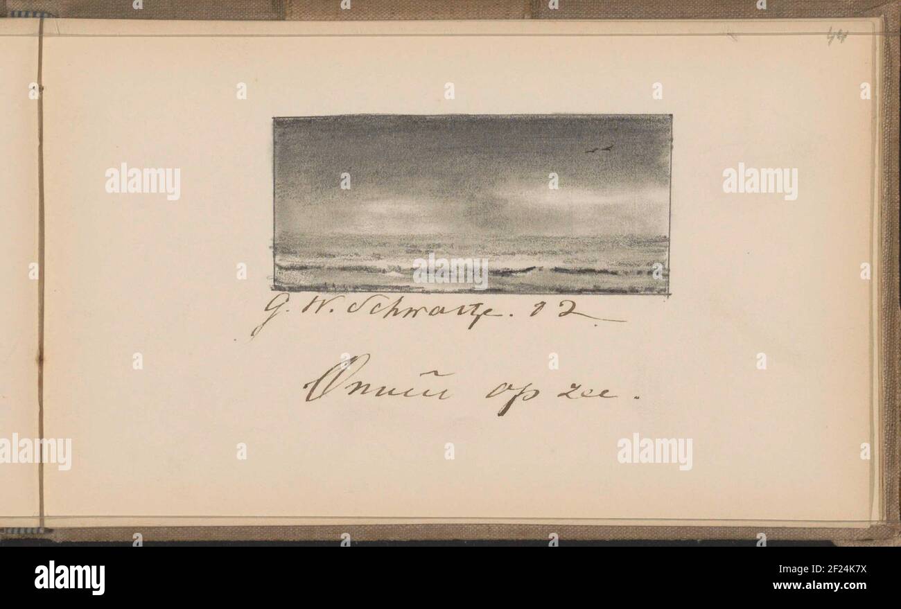 Onweer op zee.Drawing in a frame. Leaf 44 Recto from a sketchbook with ...