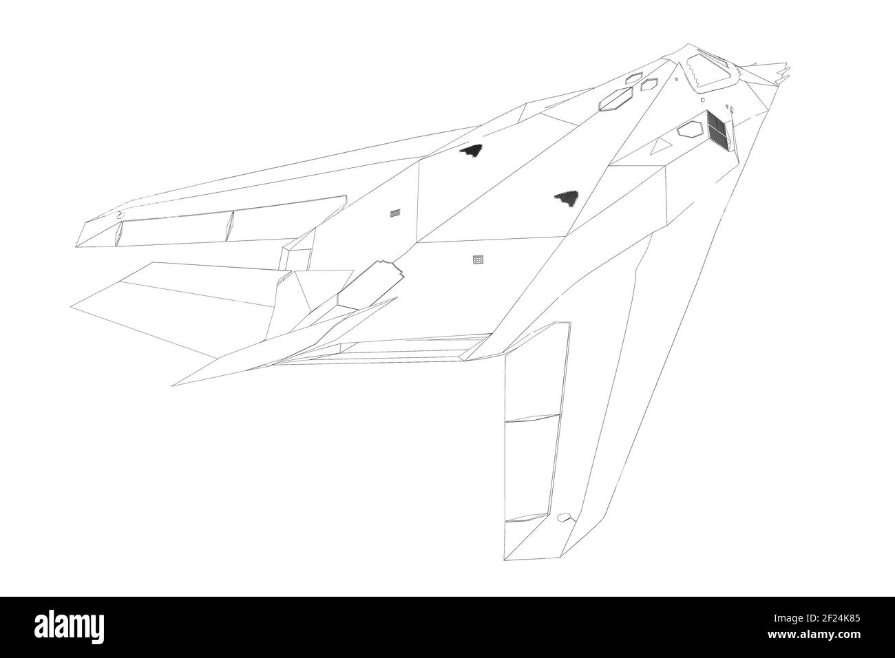 Contour of a modern fighter jet from black lines on a white background ...