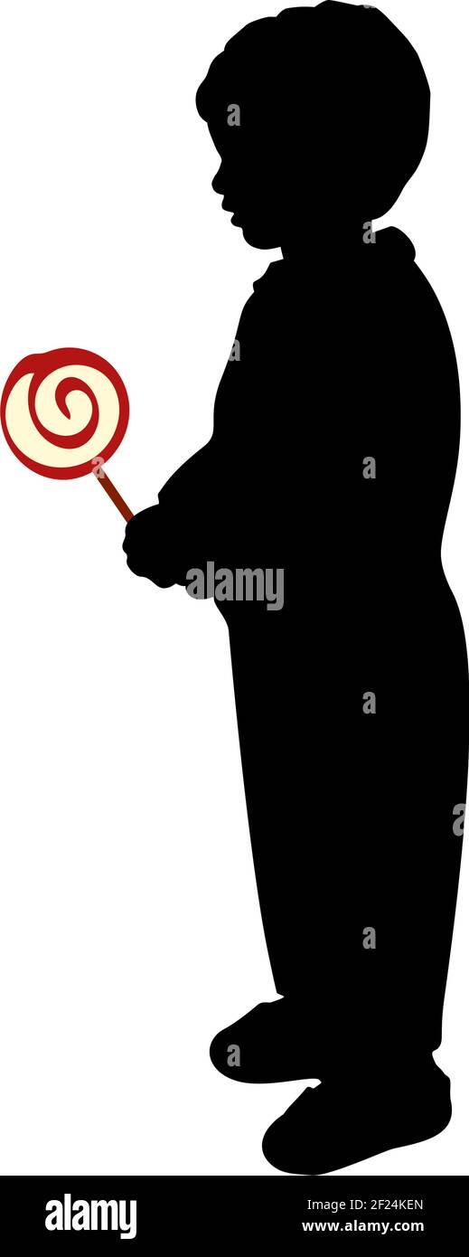 Silhouette little boy hold sweet candy. Illustration graphics icon ...