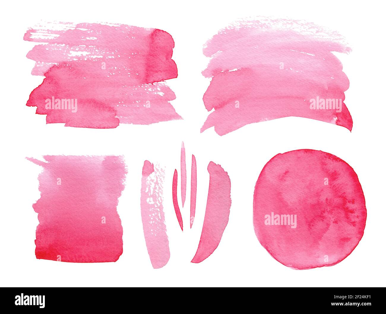 Watercolor pink brush strokes isolated on white background. Set of hand ...