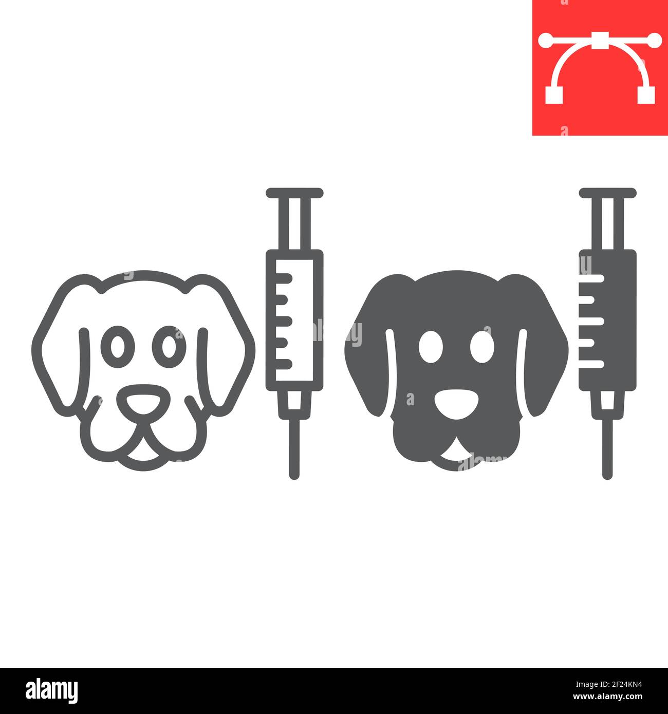 Dog vaccination line and glyph icon, vaccine and injection, pet ...