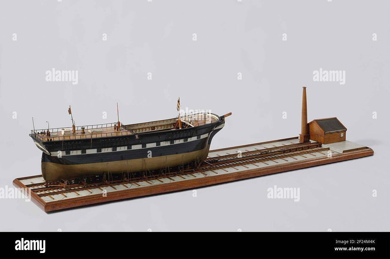 Model of a Bark. Polychromed model of a bark ship, without masts Stock ...