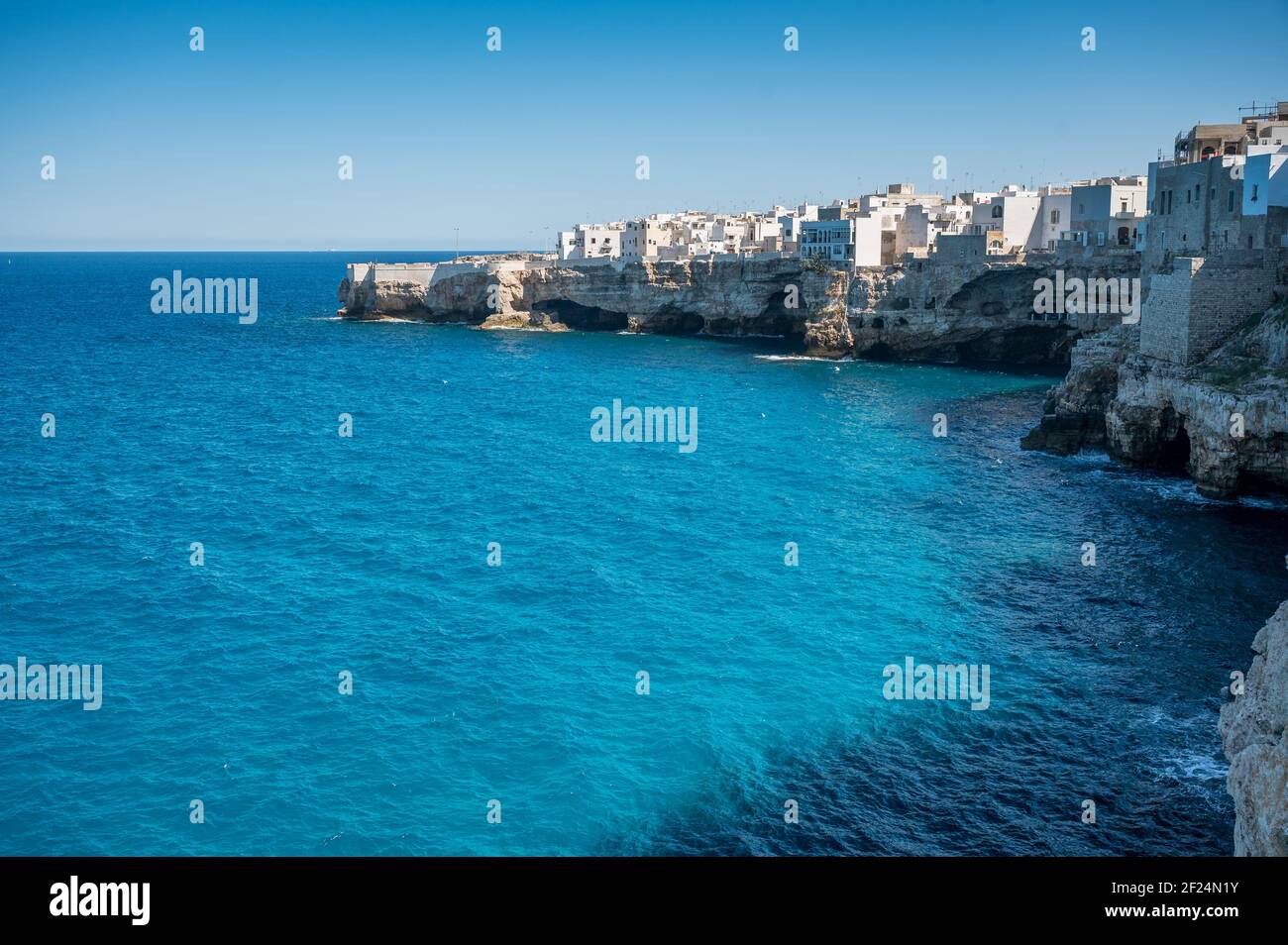Polignano a Mare above the cliffs of adriatic sea, Puglia Stock Photo ...