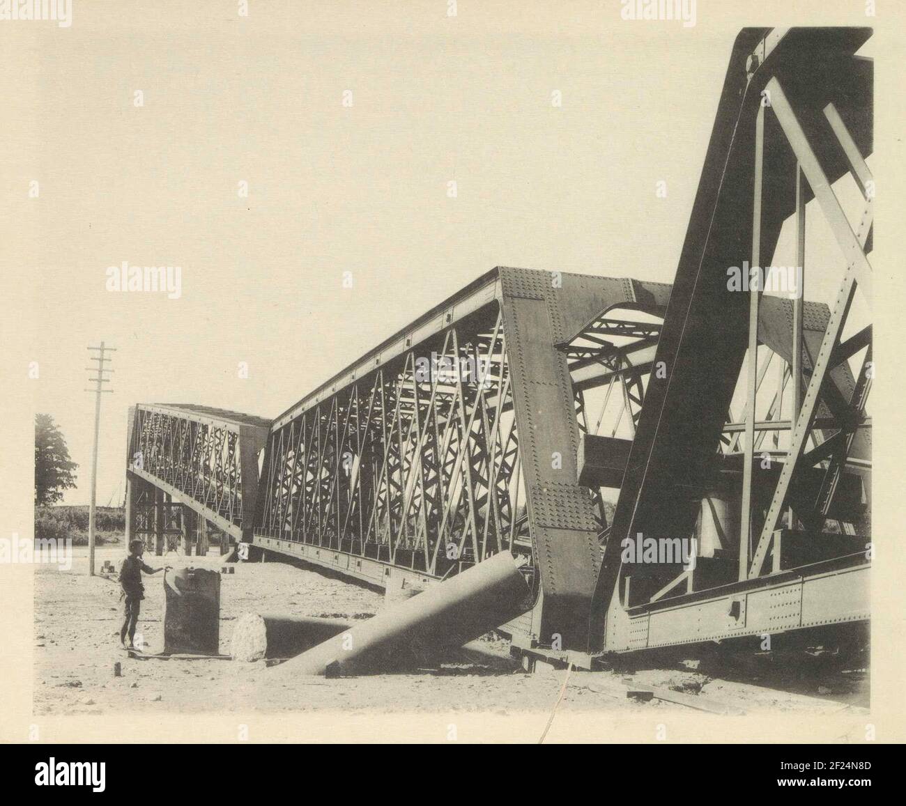 Collapsed railway bridge over the Nagara river in Japan after an ...