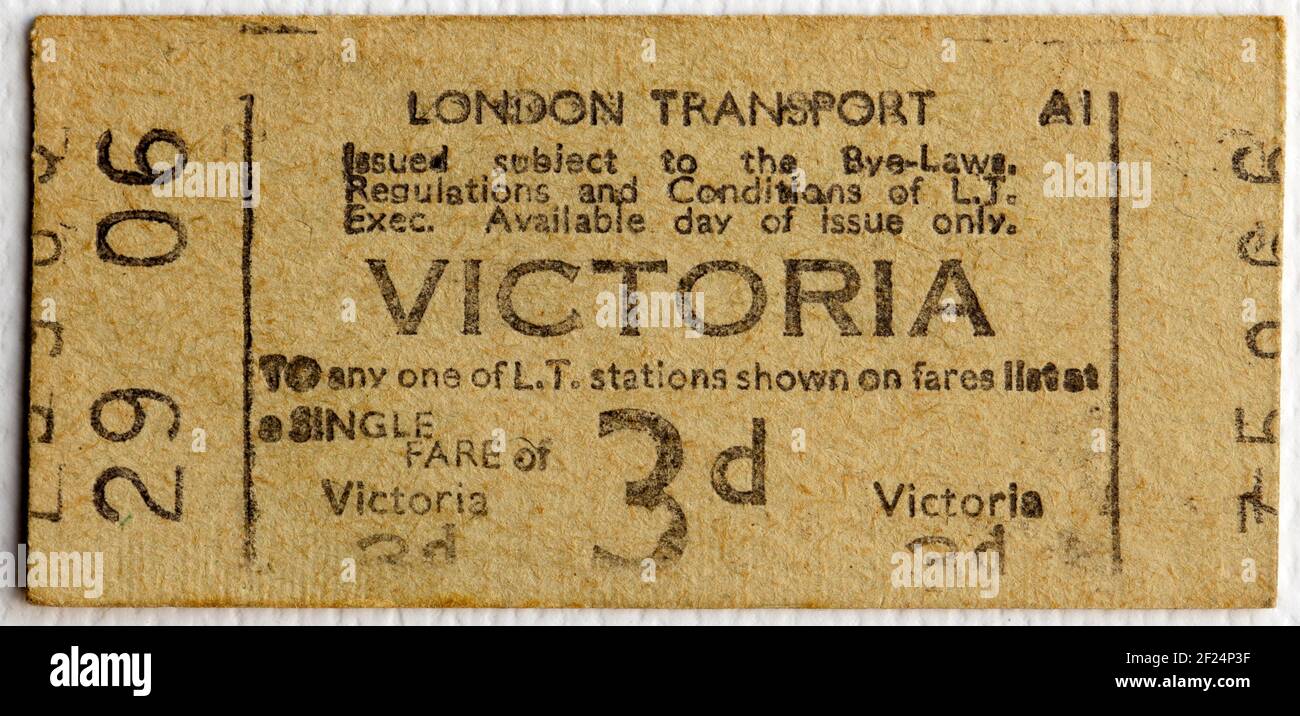 Old London Transport Underground or Tube Ticket from Victoria Station ...