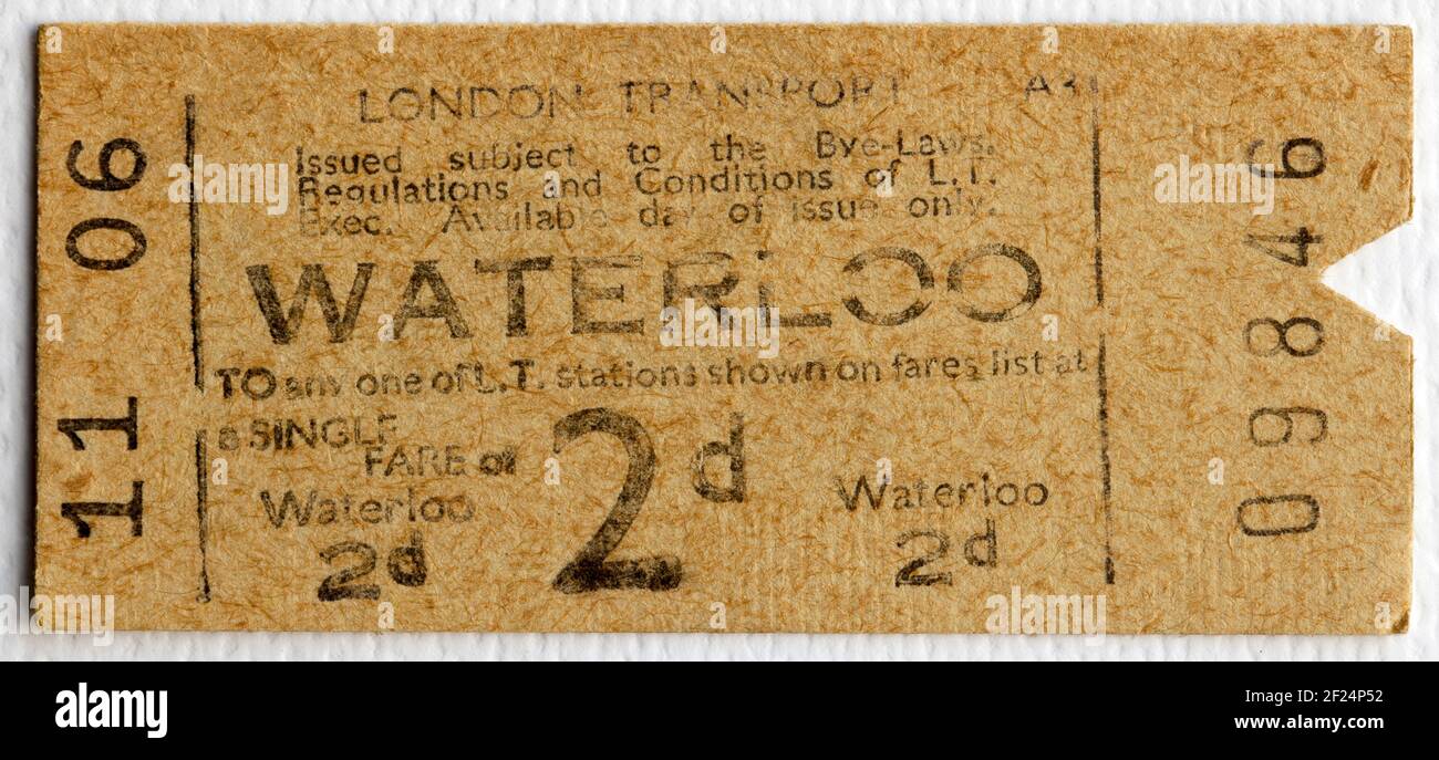 Old London Transport Underground or Tube Ticket from Waterloo Station ...