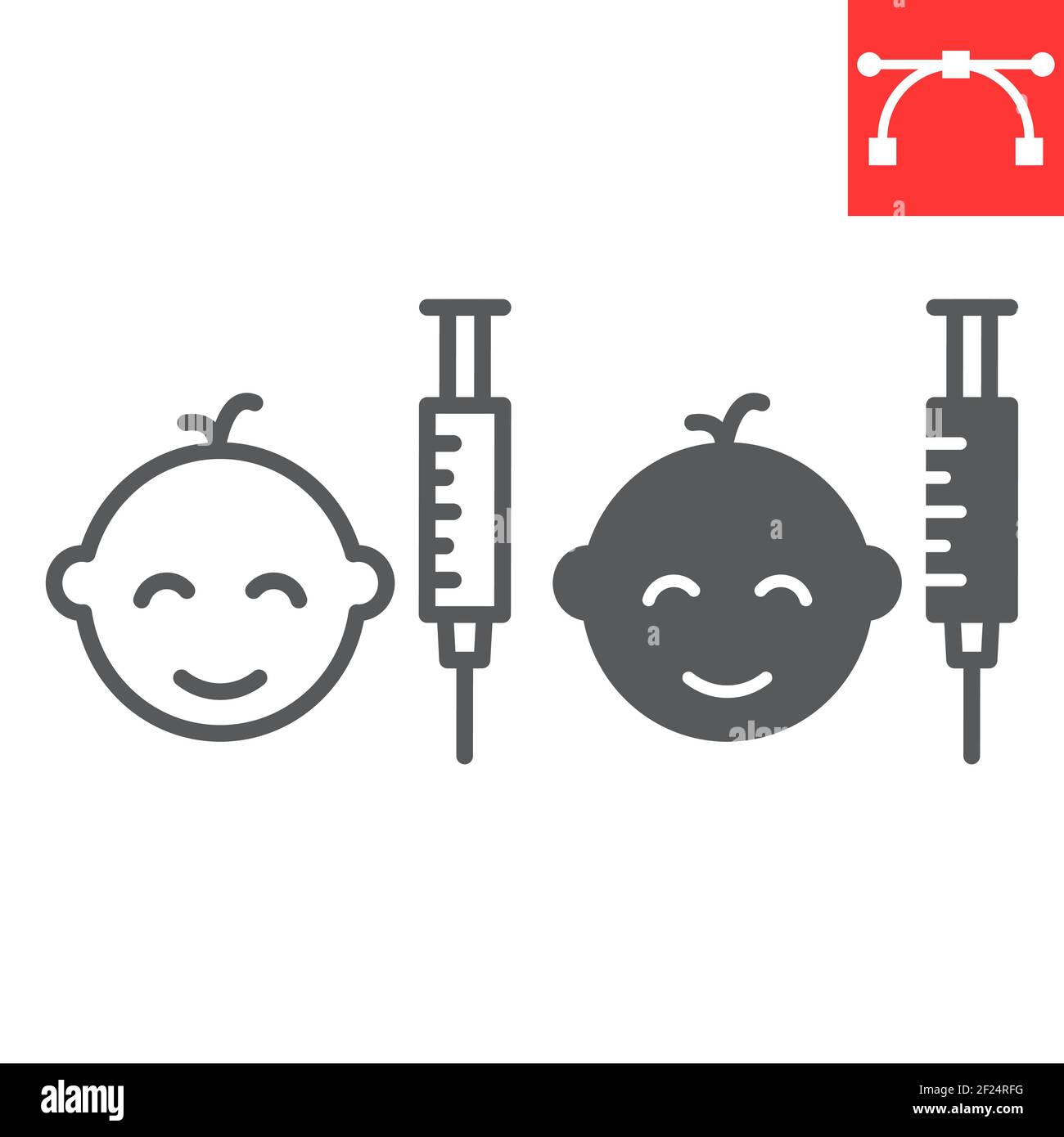 Children vaccination line and glyph icon, vaccine and injection, child ...