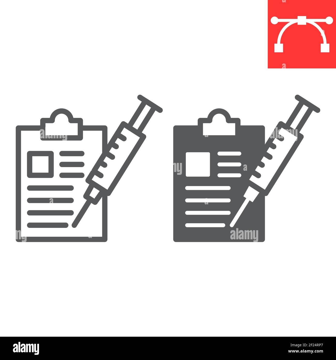 Immunization program line and glyph icon, vaccine and injection ...