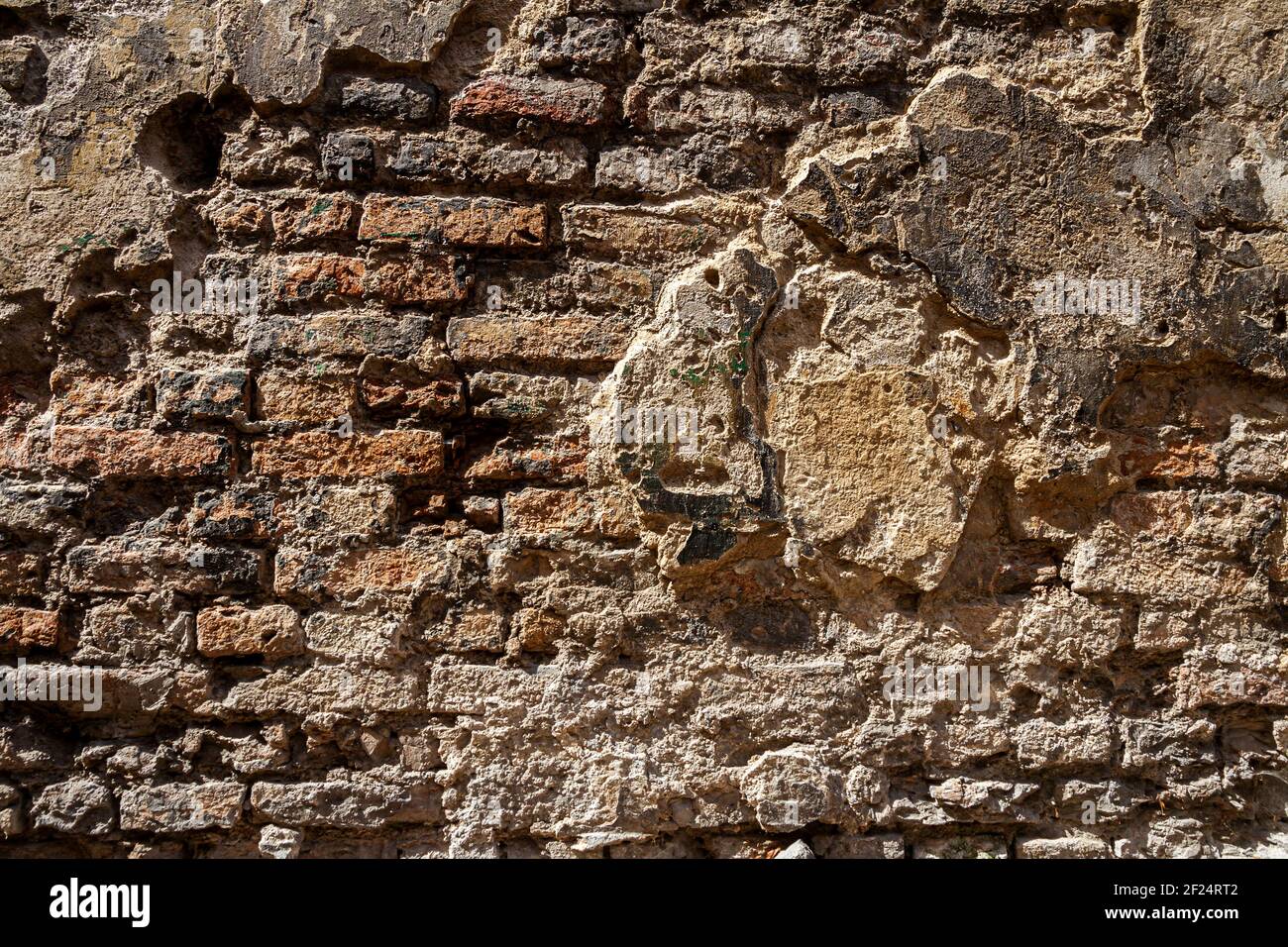 Old brick and plaster wall texture background. Painted distressed wall ...