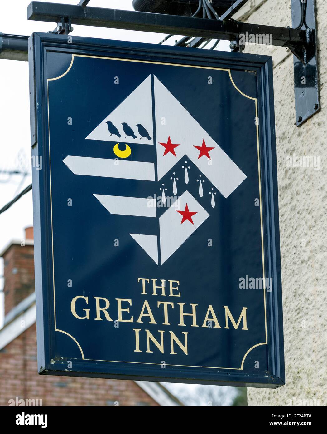 Traditional hanging pub sign The Greatham Inn, Petersfield Road ...