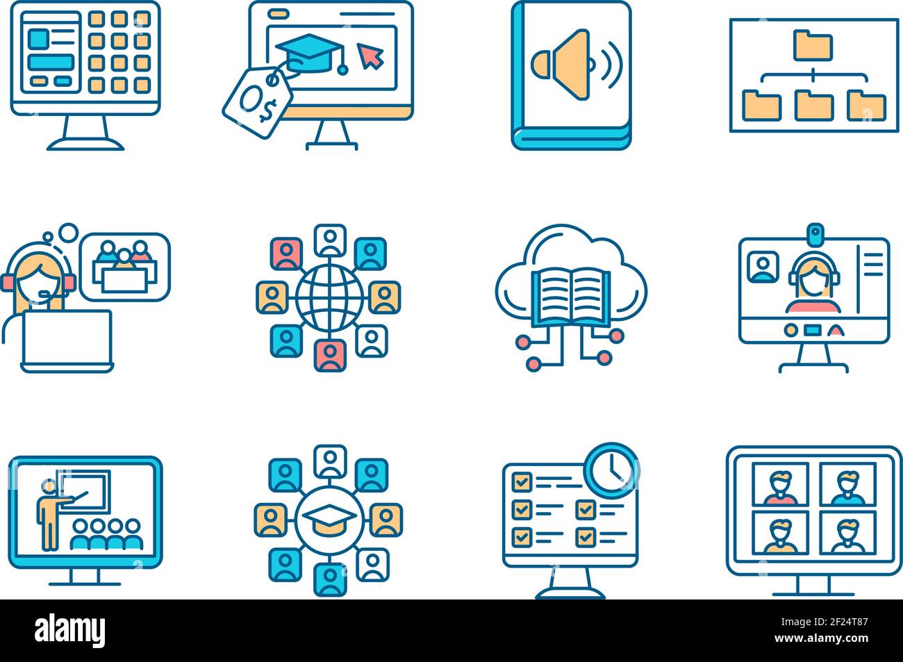Virtual learning linear icons Stock Vector Images - Alamy