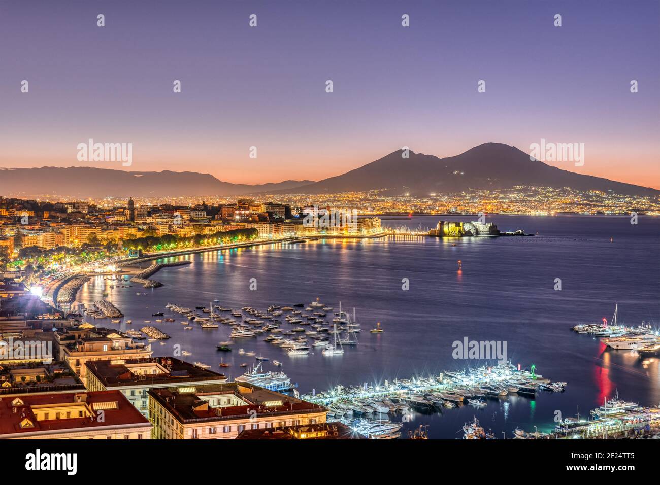 The Gulf of Naples with Mount Vesuvius before sunrise Stock Photo - Alamy