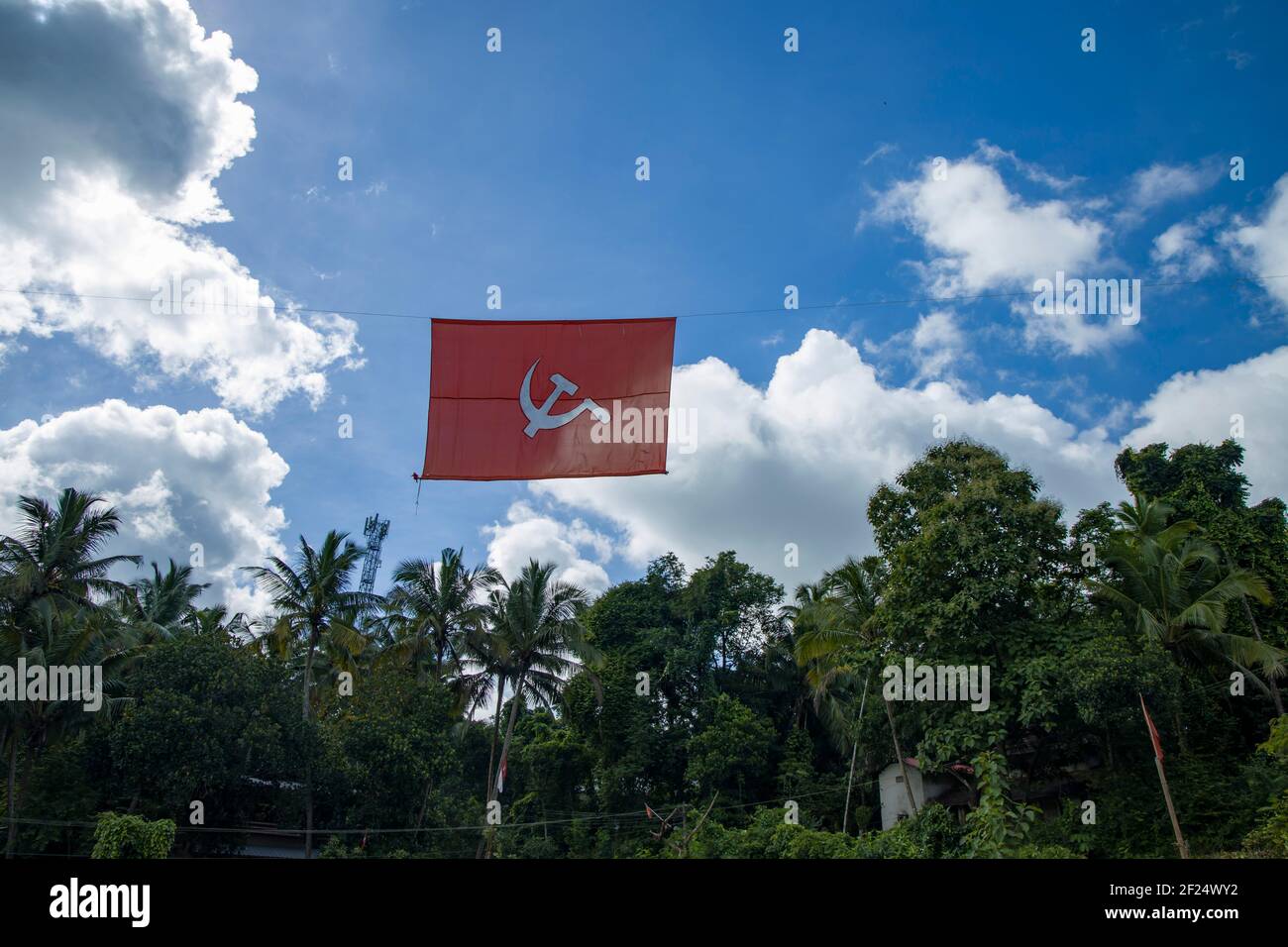 communist flag. Hammer and sickle representing the peasants and the ...