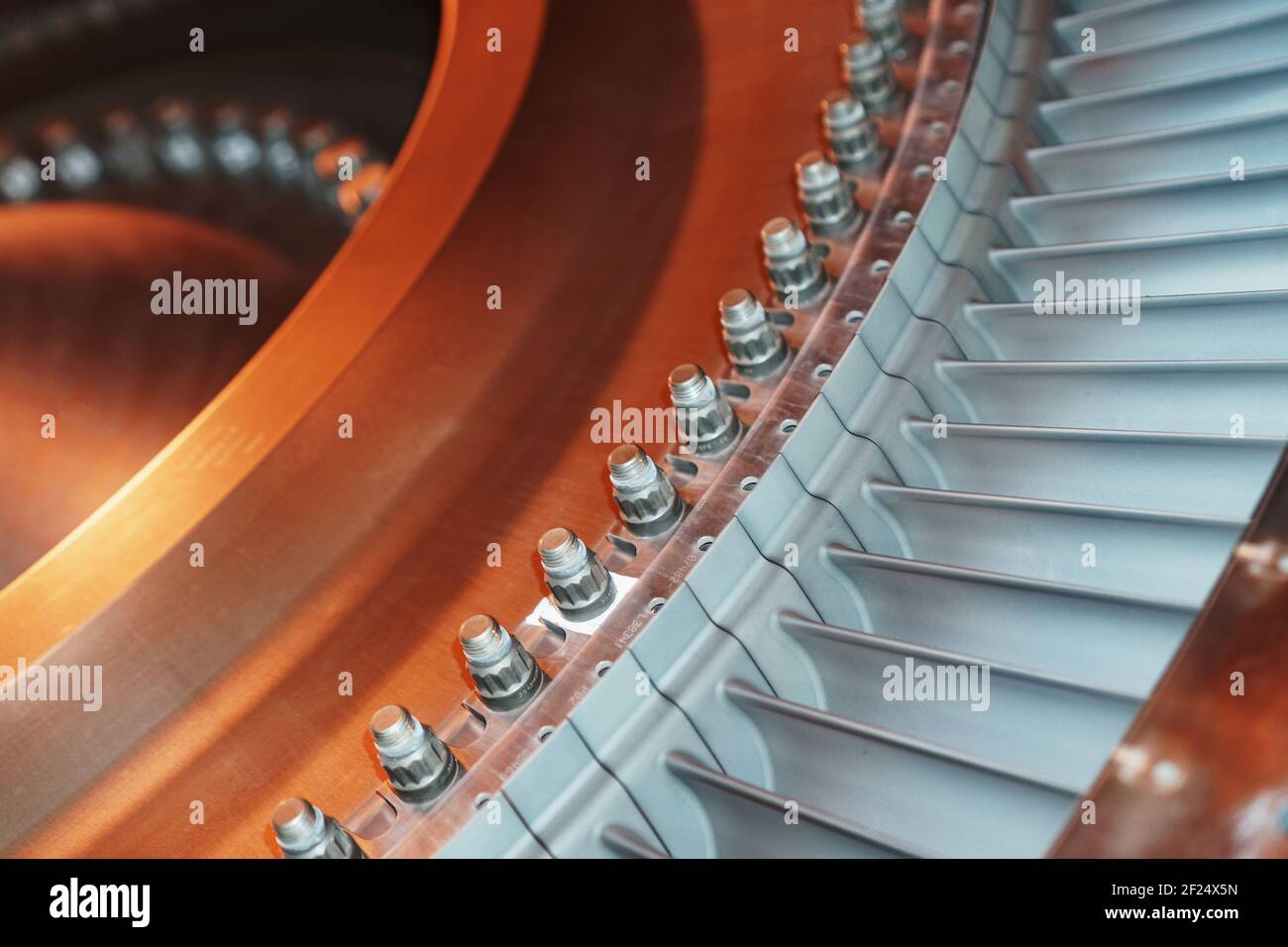A rotor disc with blades of a turbojet gas turbine engine, inside view ...