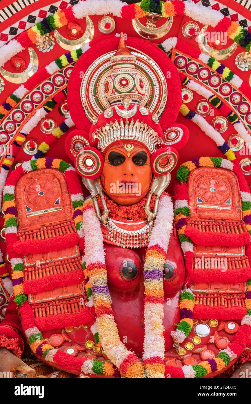 Payyanur, India - December 5, 2019: Portrait of an unidentified Theyyam ...