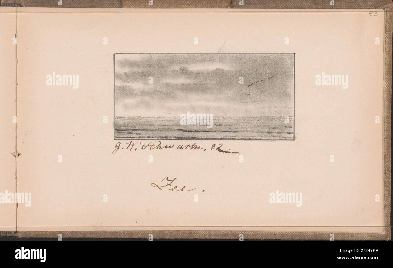 Zeegezicht; Zee..Drawing in a frame. Leaf 53 Recto from a sketchbook ...