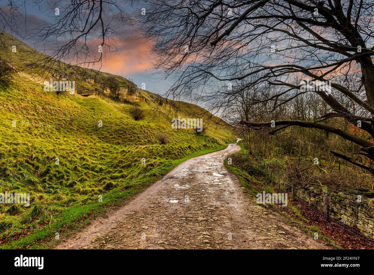 The old quarry road below the Cotswold Escarpment at Cleeve Hill near ...