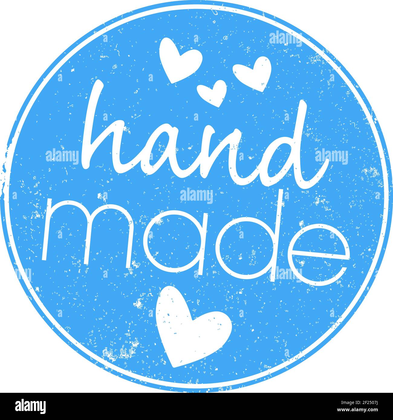grungy round HANDMADE label or sticker with hearts isolated on white ...