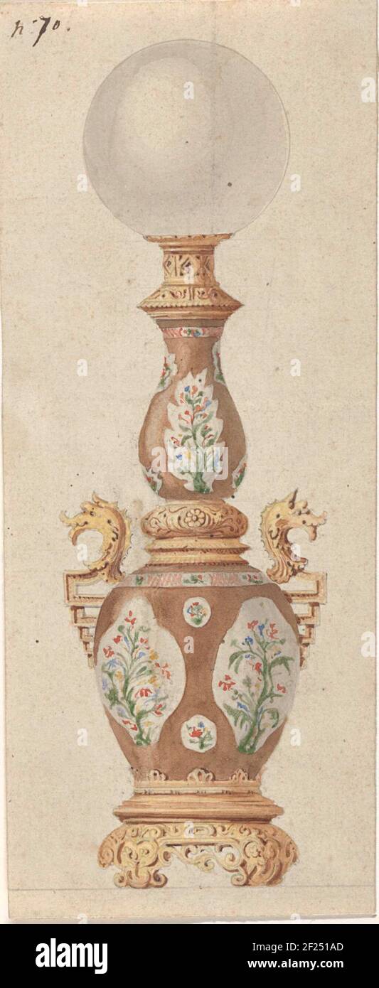 Ontwerp voor een olielamp.Design for an oil lamp consisting of two ...