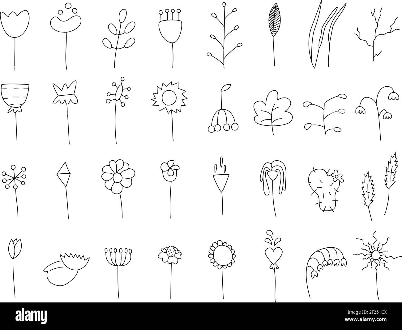 Set of 32 different hand drawn floral botanical elements for design ...