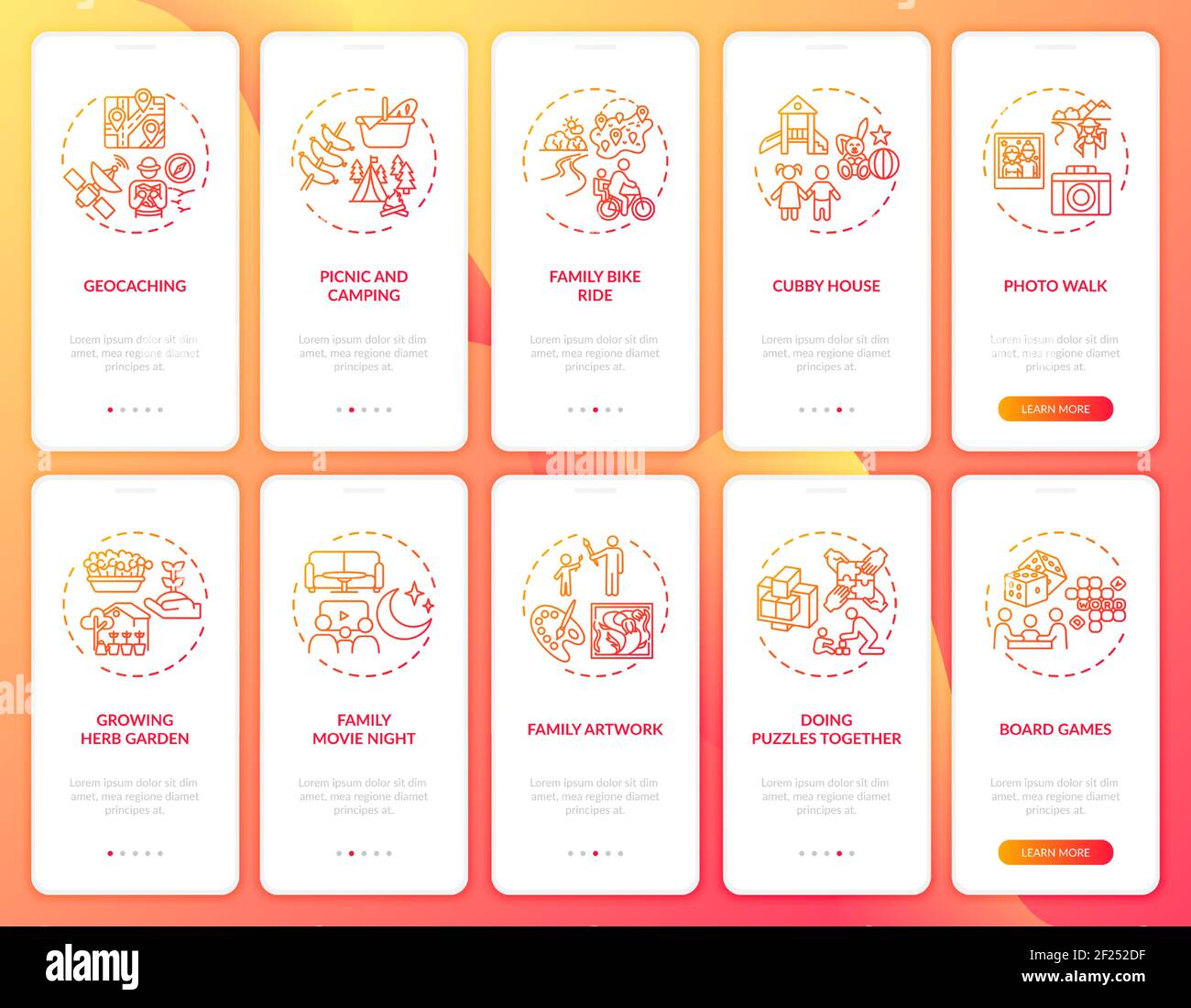 Family fun onboarding mobile app page screen with concepts set Stock ...