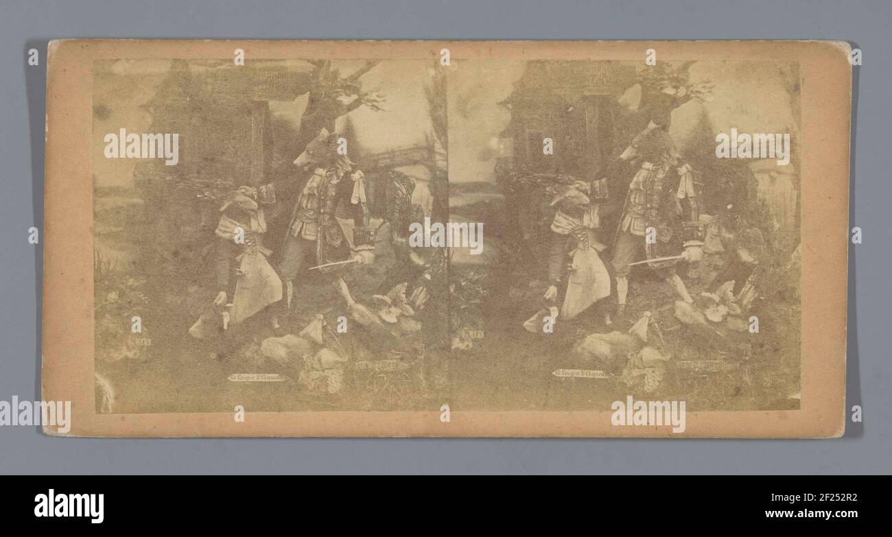 Staging of dolls in a decor, representing the fable about the wolf and ...