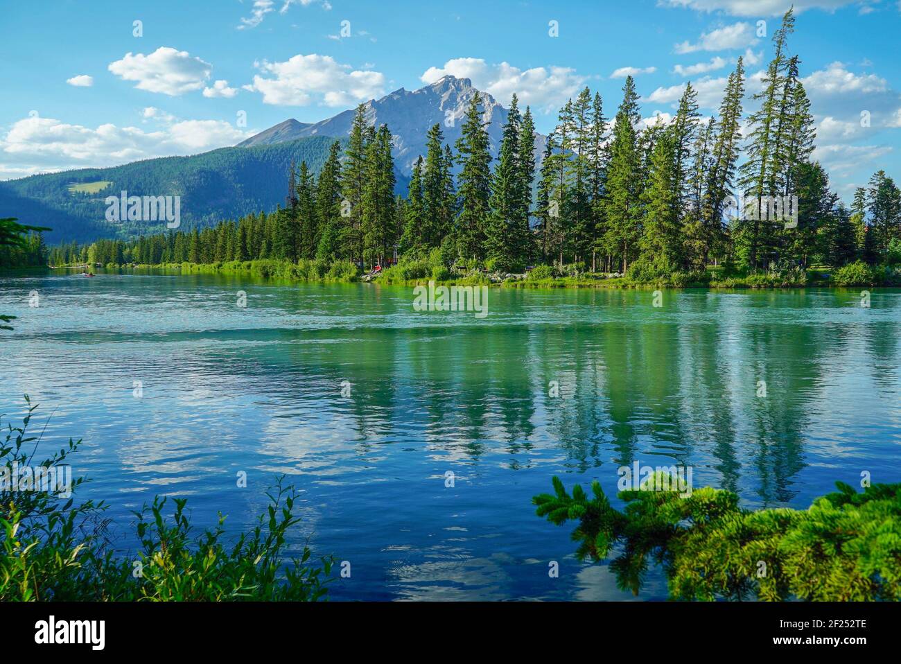 Beautiful lake reflections at Banff Indian Trading Post Stock Photo - Alamy