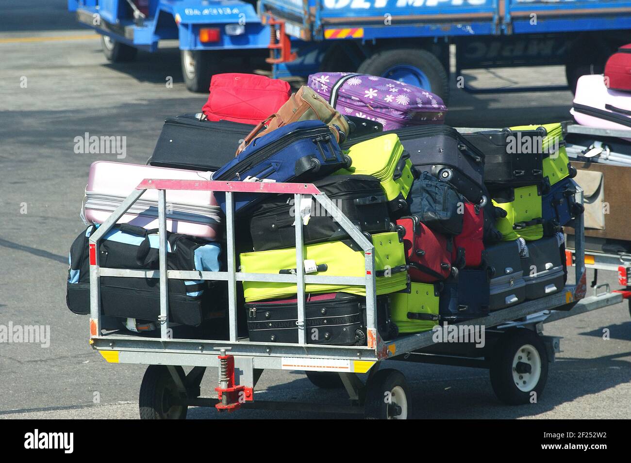 The cart for luggage transportation at the airport, loaded with ...
