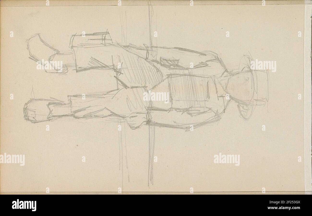 Sitting boy with a hat and clogs.leaf 10 verso from a sketchbook with ...