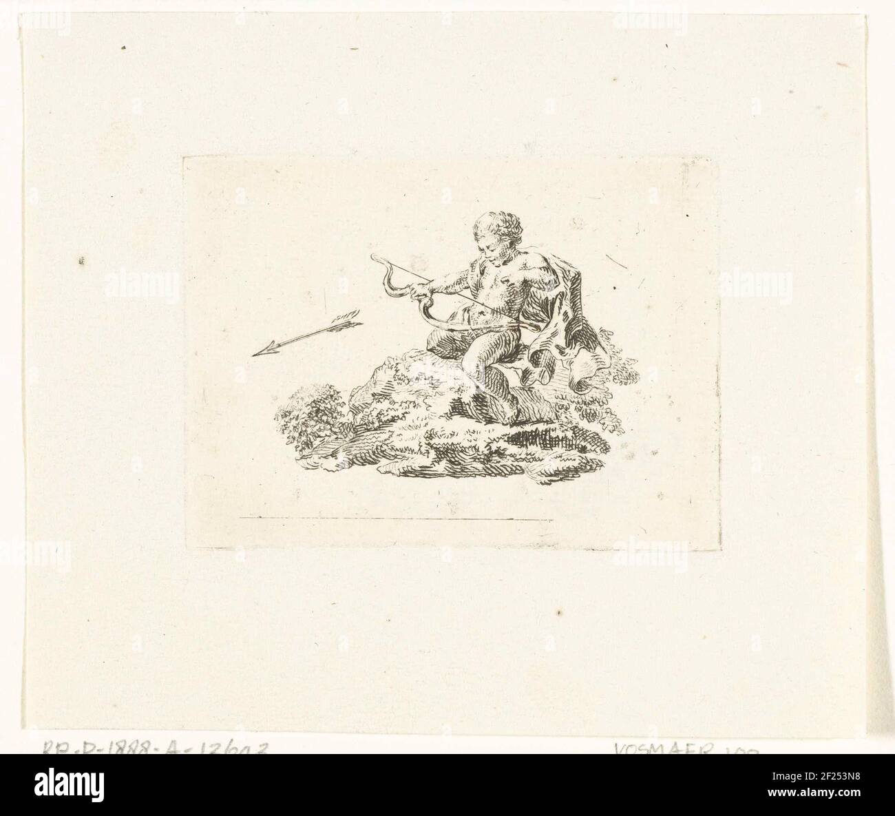 Vignette with Amor shooting arrow with bow Stock Photo - Alamy