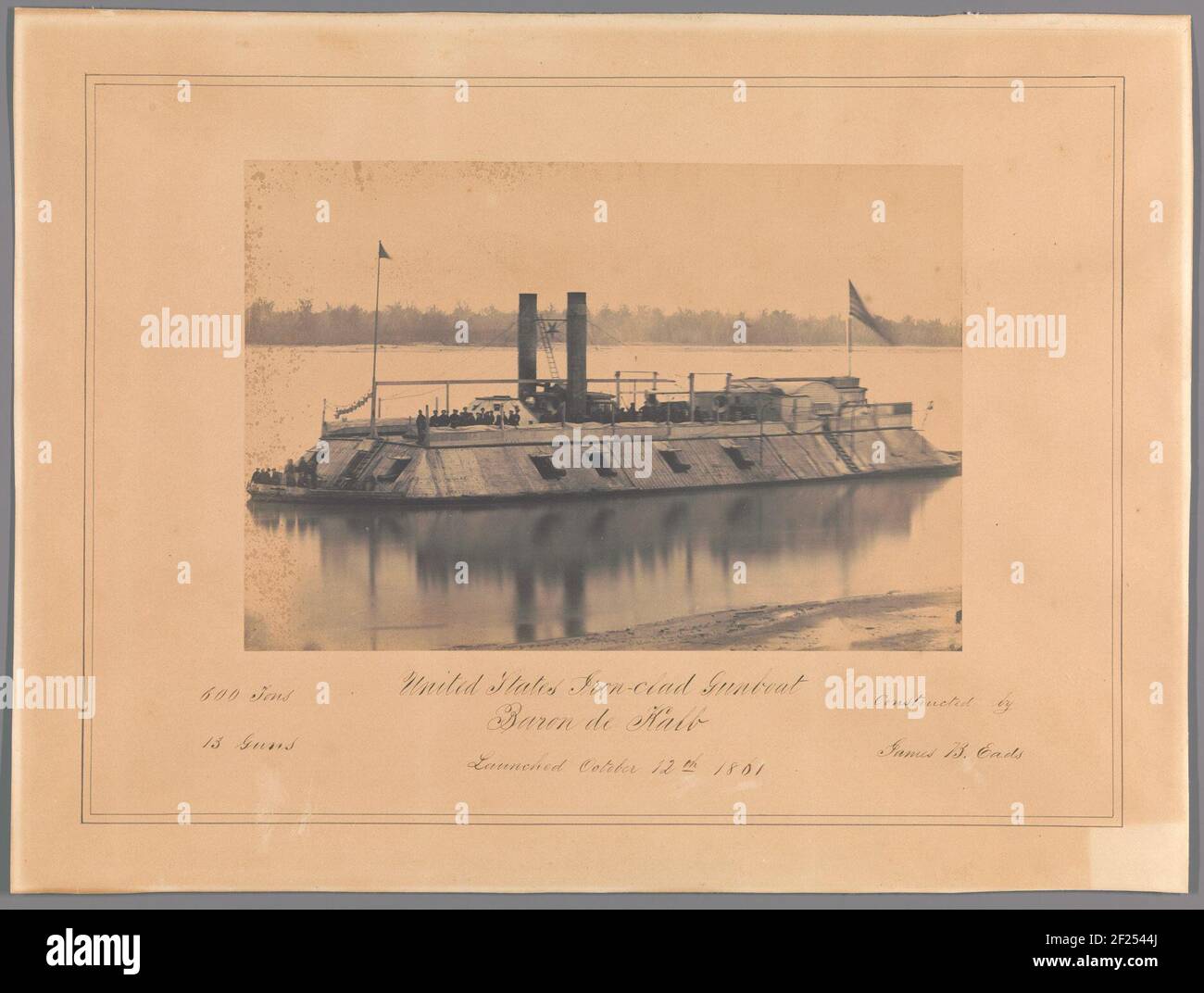 United States Ironclad Baron de Kalb. Armored gunboat on a river ...