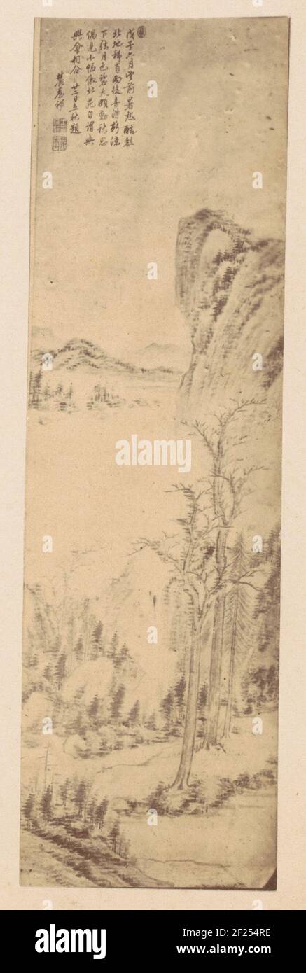 Pen drawing with landscape and Japanese characters Stock Photo - Alamy