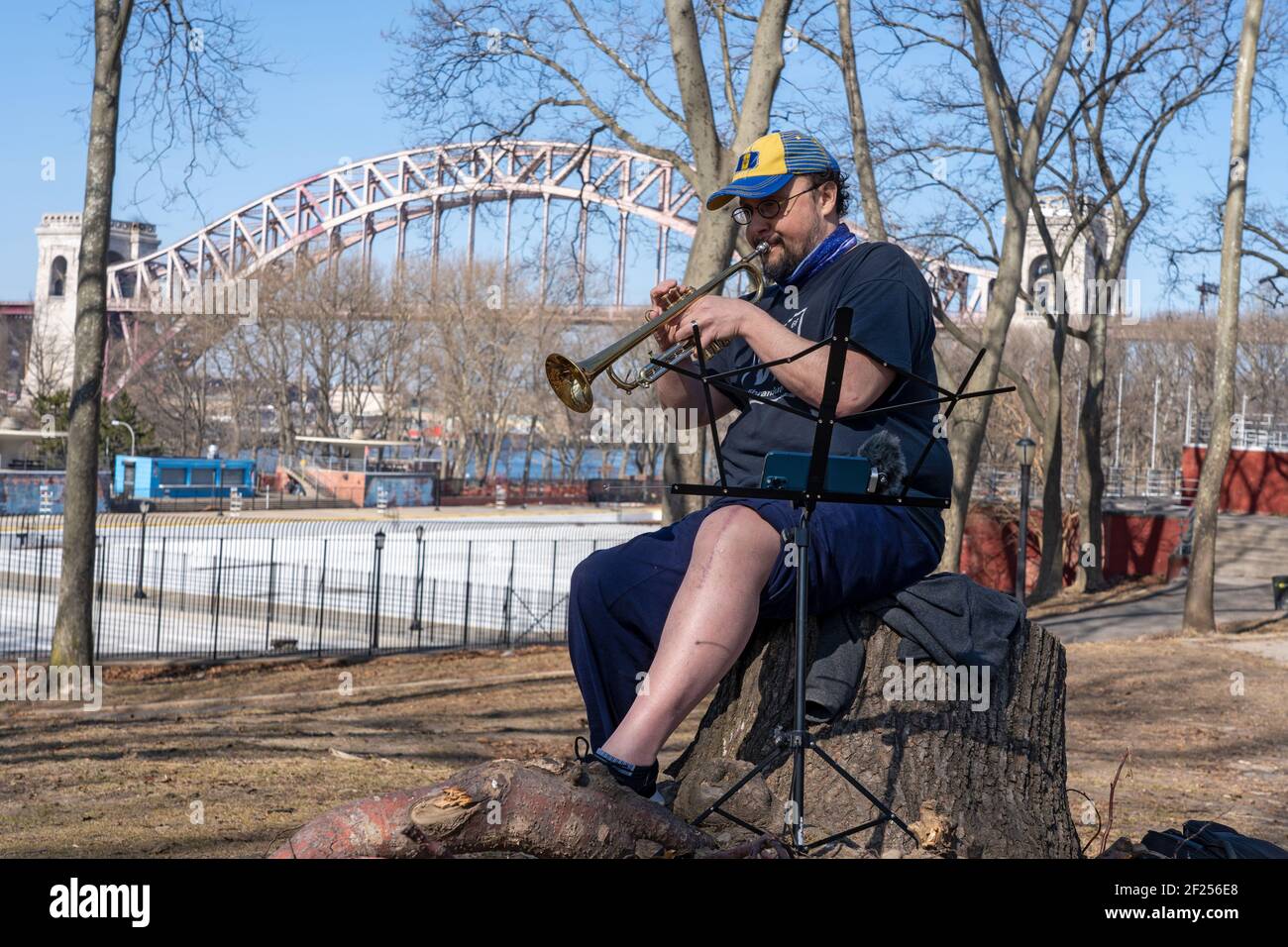 NEW YORK, NEW YORK - MARCH 9: Matt Lavelle plays a trumpet on a warm ...