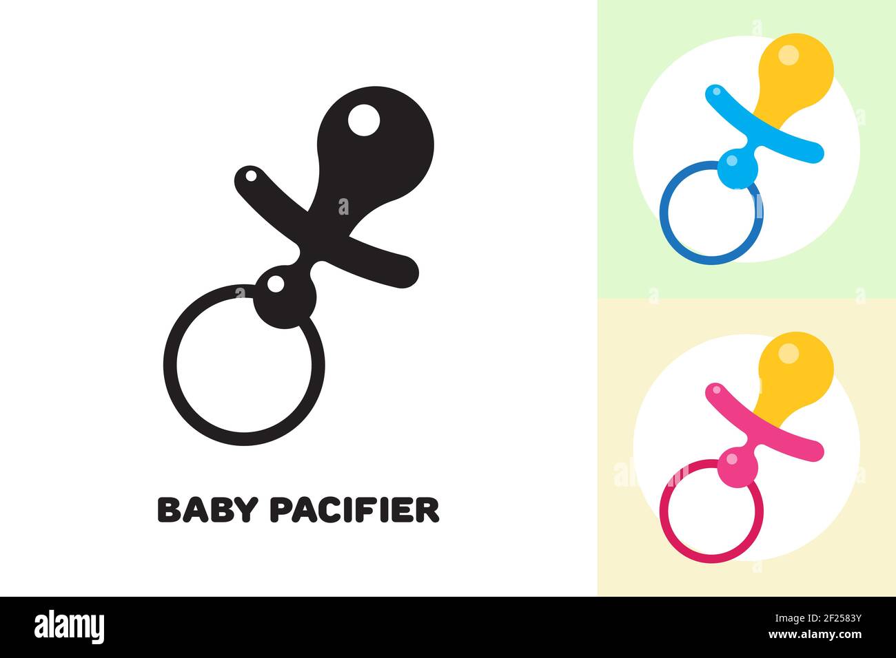 Silhouette of a baby pacifier and two colored ones for a boy and a girl ...