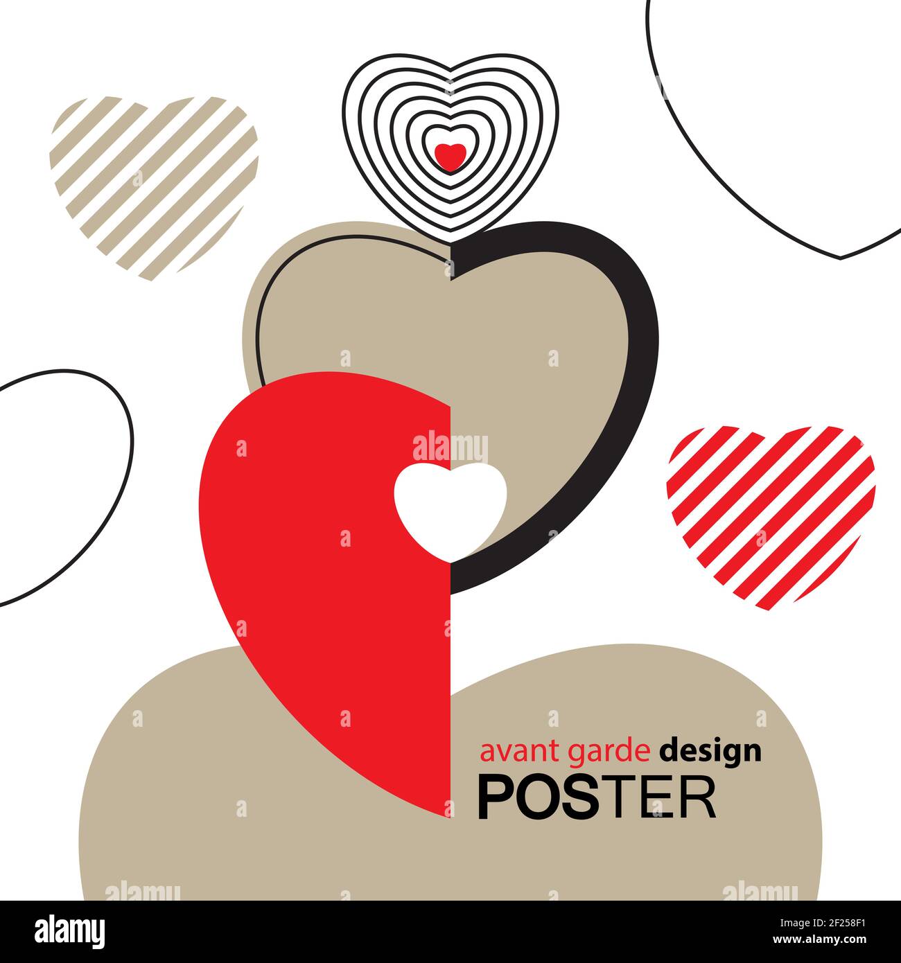 Poster with abstract hearts on a white background. Avant-garde design ...