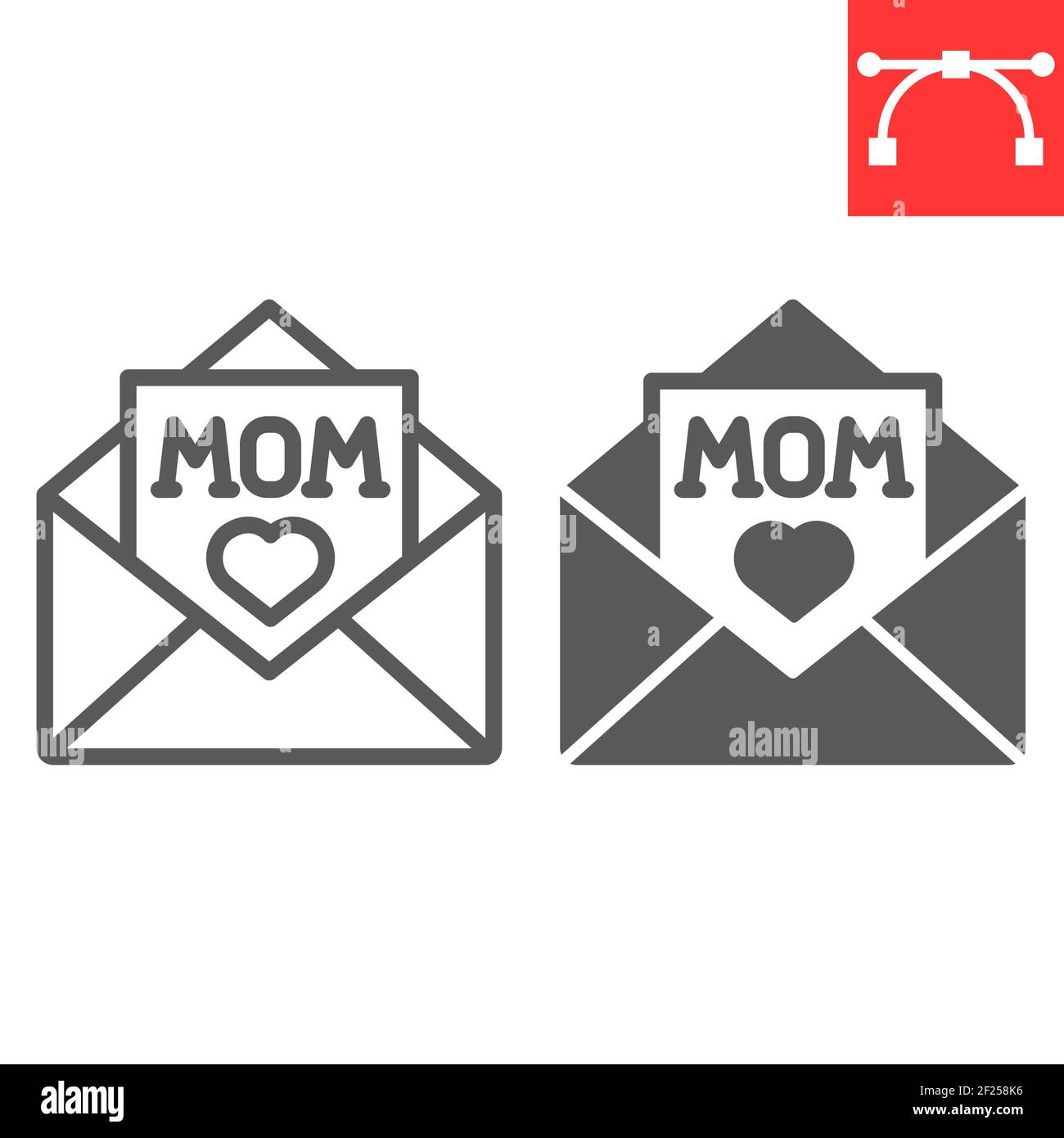 Letter for mom line and glyph icon, envelope and heart, letter for ...