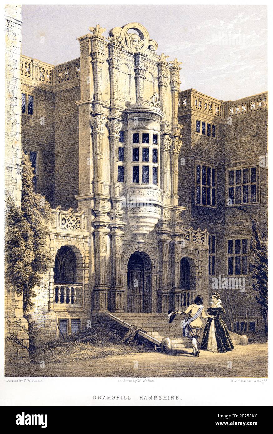 A lithotint of Bramshill House, Hampshire UK scanned at high resolution ...