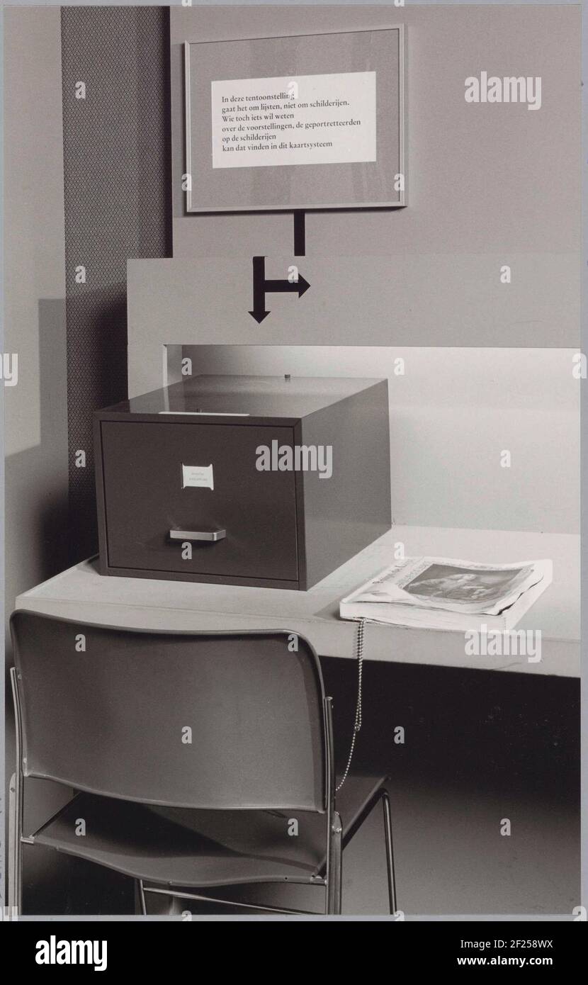 Information corner with catalog and card trays for visitors; Exhibition ...