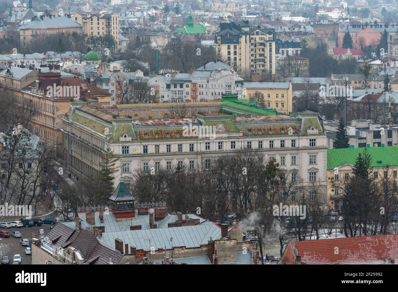 View of the City from the roof top of Rutasha.Lviv City Hall (Ratusha ...
