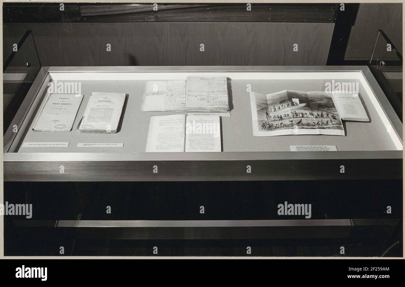 Showcase with documents and a cartoon; Thorbecke Stock Photo - Alamy