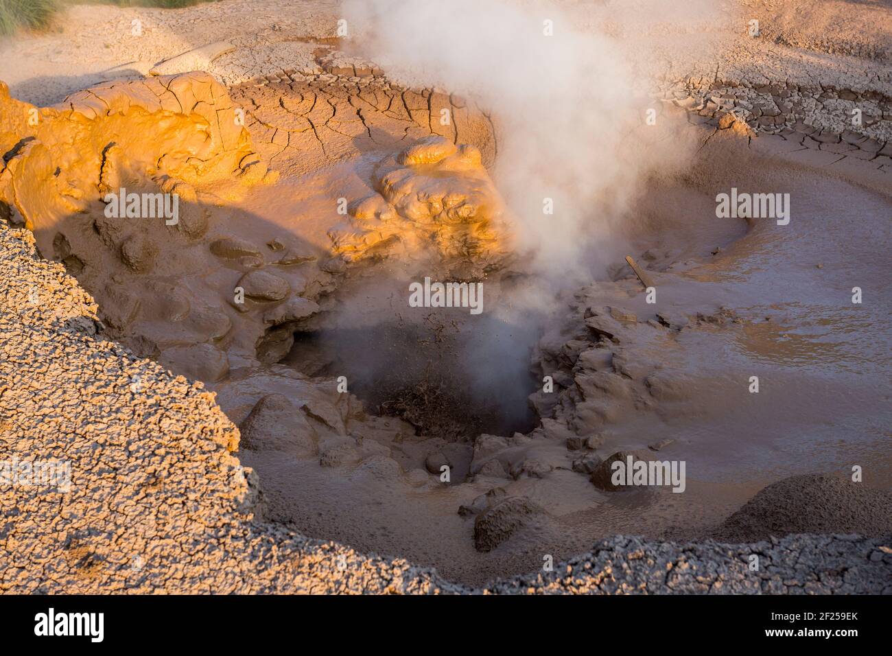 Steaming, sulfuric, active fumaroles near Pauzhetskaya Geothermal Power ...