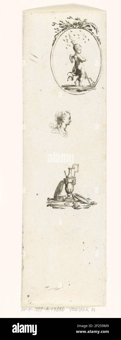 Leaf with three vignettes.blad with three vignettes placed above each ...