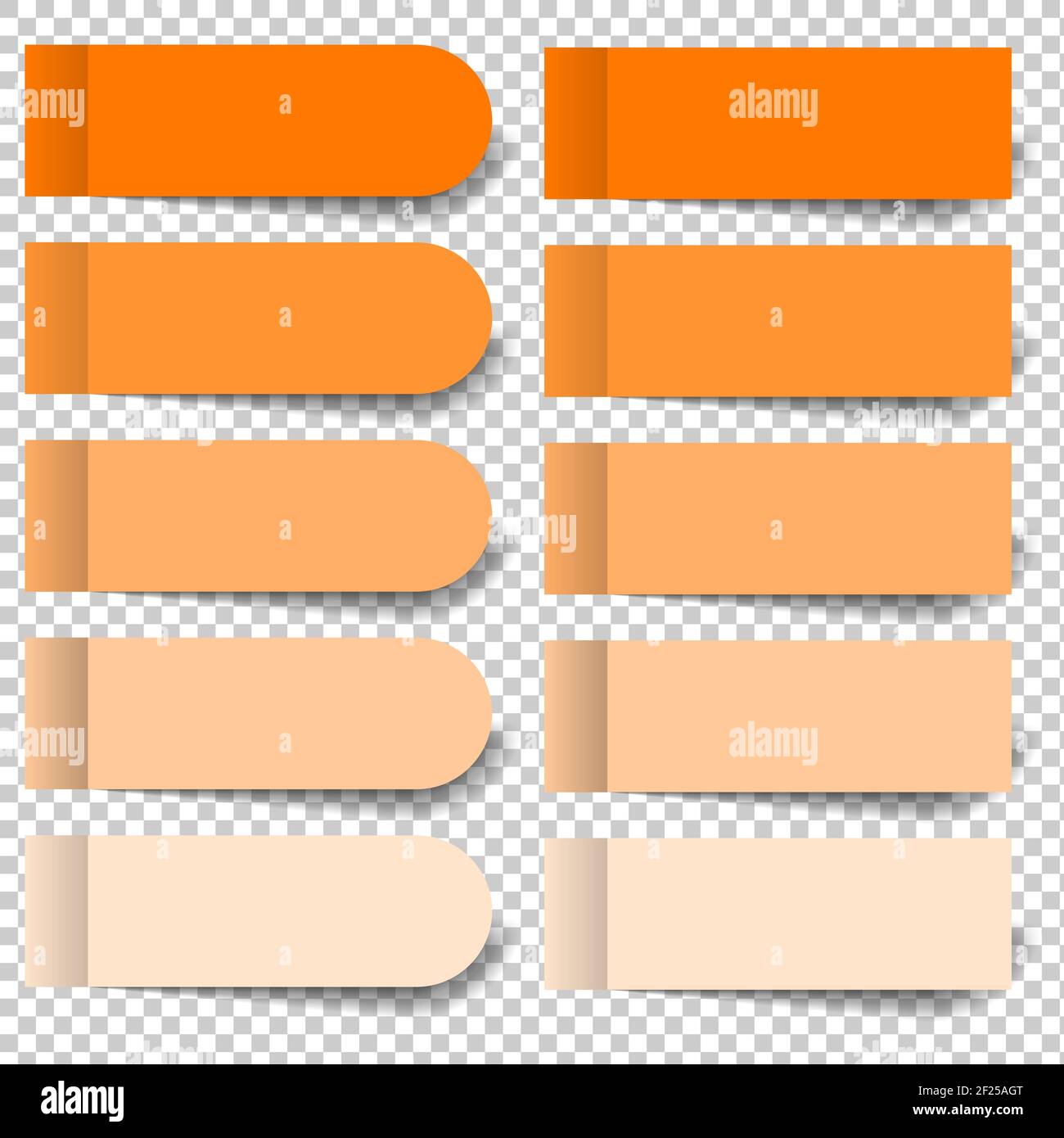 Set of orange pieces of stickers and rounded bookmarks isolated on a ...